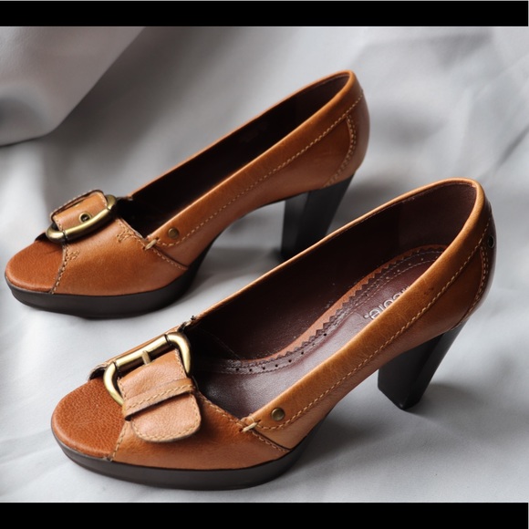Nicole | Shoes | Nicole Leather Peep Toe W Buckle | Poshmark